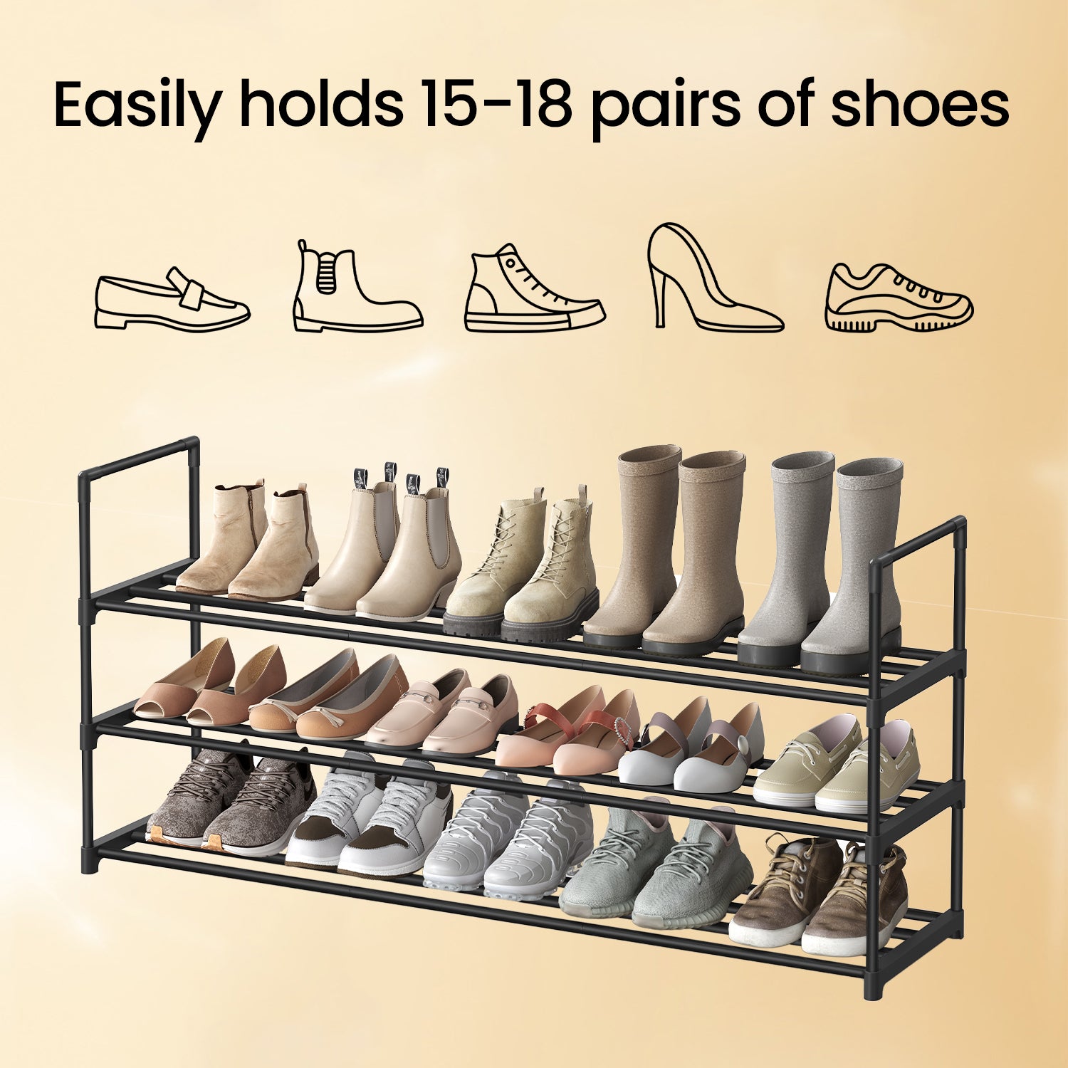 3-Tier Metal Shoe Rack Organizer – Stackable, Space-Saving Storage She ...